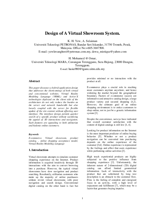 (PDF) Design of A Virtual Showroom System