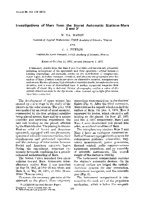 (PDF) Investigations of Mars from the Soviet automatic stations Mars 2 ...