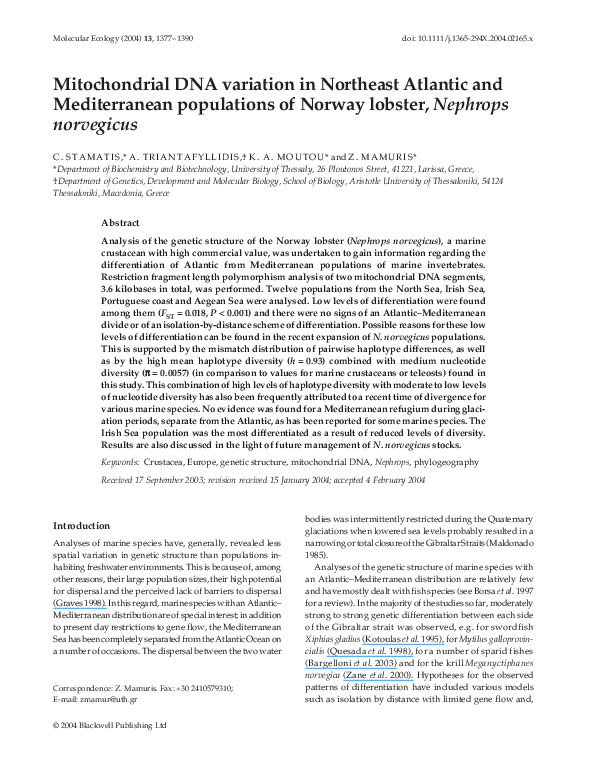 (PDF) Mitochondrial DNA variation in Northeast Atlantic and ...