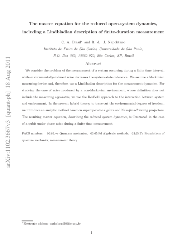 (PDF) The master equation for the reduced open-system dynamics ...