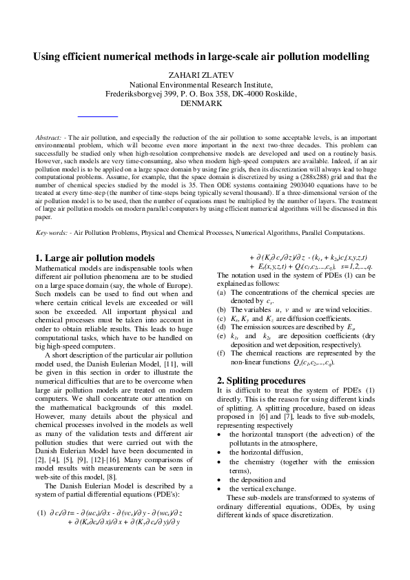 (PDF) Using efficient numerical methods in large-scale air pollution modelling
