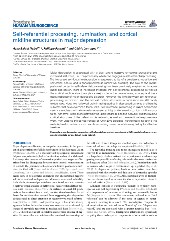 (PDF) Self-Referential Processing, Rumination, and Cortical Midline ...