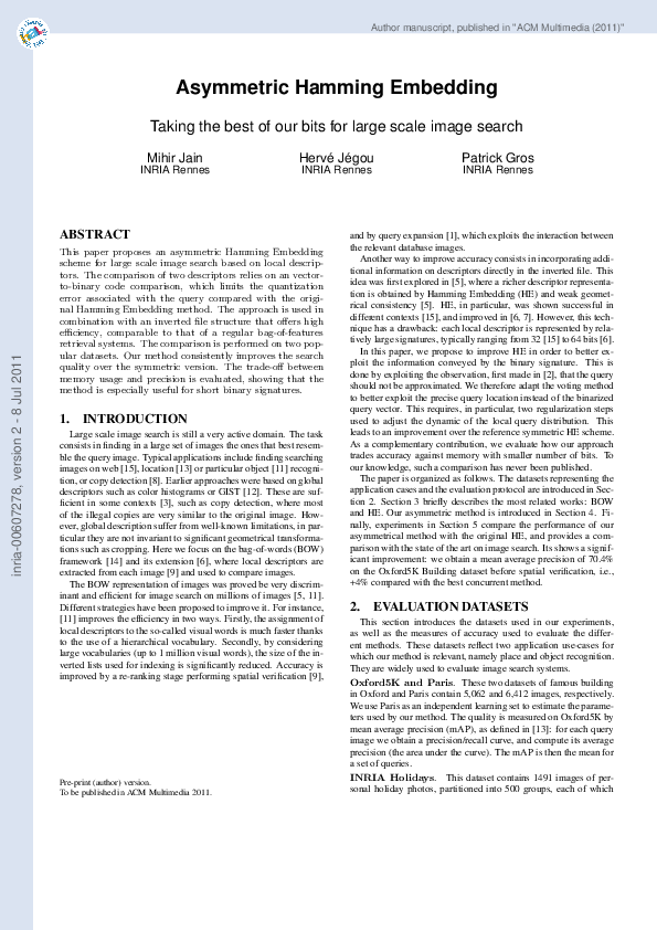 (PDF) Asymmetric hamming embedding