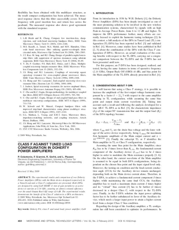 (PDF) Class F against tuned load configuration in Doherty power amplifiers