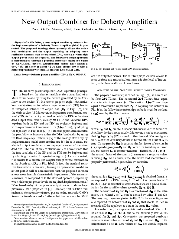 (PDF) New Output Combiner for Doherty Amplifiers