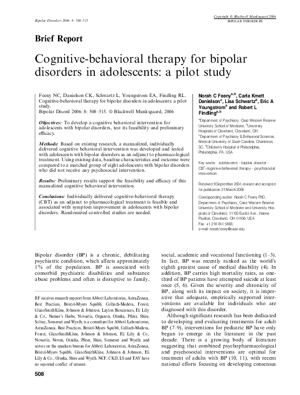 (PDF) Cognitive-behavioral therapy for bipolar disorders in adolescents ...