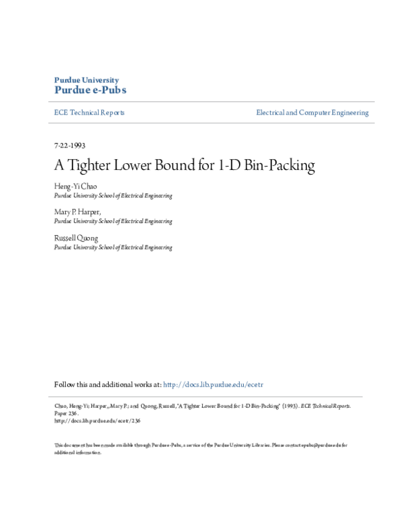 (PDF) A Tighter Lower Bound for Optimal Bin Packing