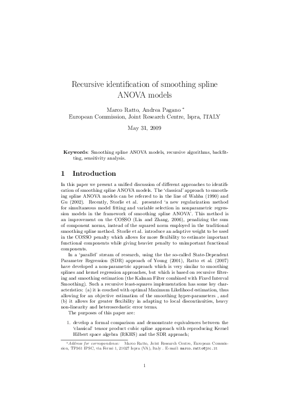 (PDF) Recursive identification of smoothing spline ANOVA models