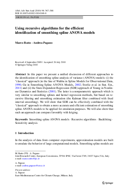 Pdf Using Recursive Algorithms For The Efficient Identification Of Smoothing Spline Anova Models