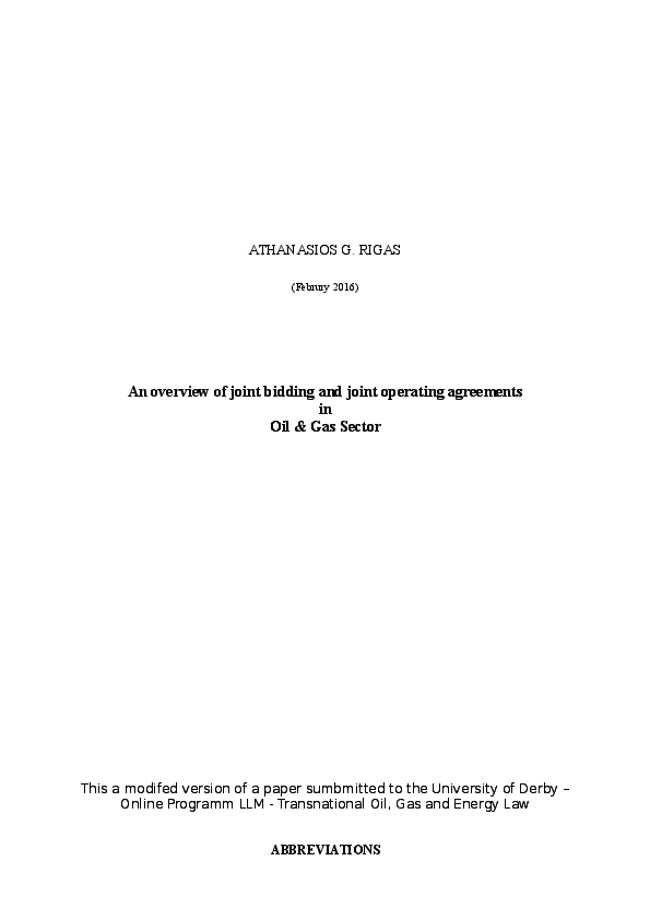 (DOC) An overview of joint bidding and joint operating agreements in ...