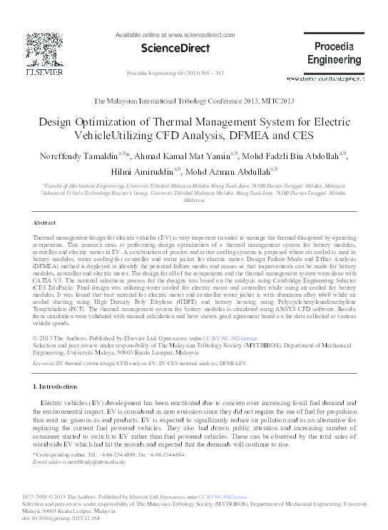 (PDF) Design Optimization of Thermal Management System for Electric ...