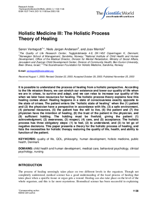 (PDF) Holistic medicine III: the holistic process theory of healing
