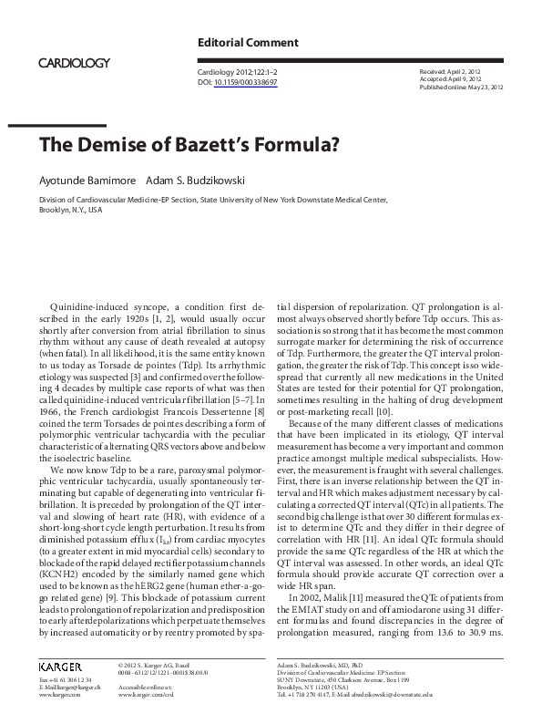 (PDF) The Demise of Bazett s Formula
