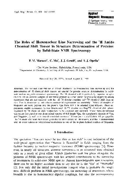 (PDF) The roles of homonuclear line narrowing and the1H amide chemical ...