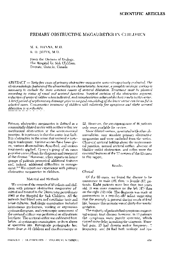 (PDF) Primary obstructive megaureter in children