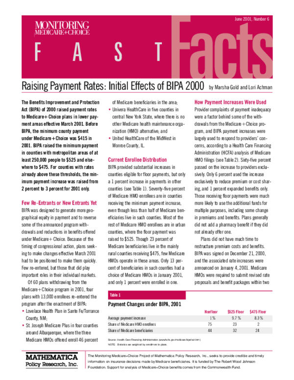 (PDF) Raising Payment Rates: Initial Effects of BIPA 2000. Washington ...