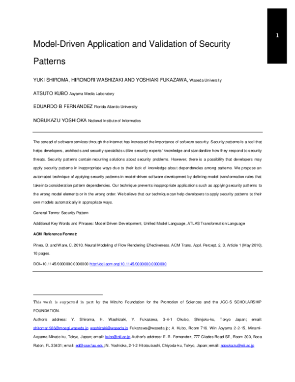 Pdf Model Driven Security Patterns Application And Validation