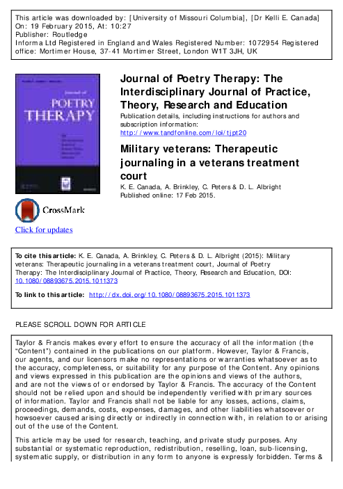 (PDF) Military veterans: Therapeutic journaling in a veterans treatment ...