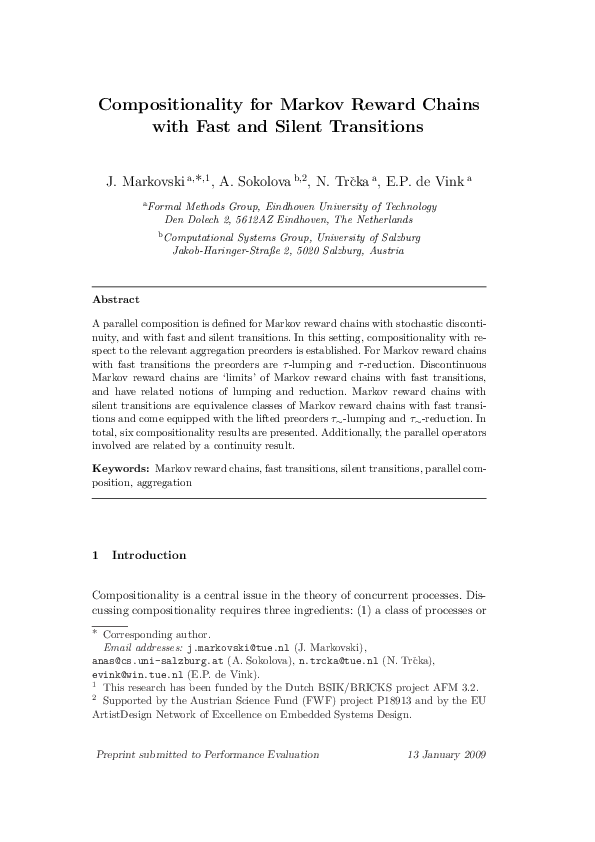 Pdf Compositionality For Markov Reward Chains With Fast And Silent Transitions Katinka