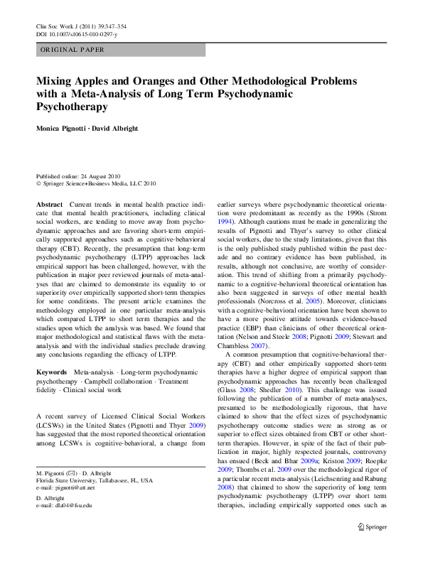 (PDF) Mixing Apples and Oranges and Other Methodological Problems with a Meta-Analysis of Long ...