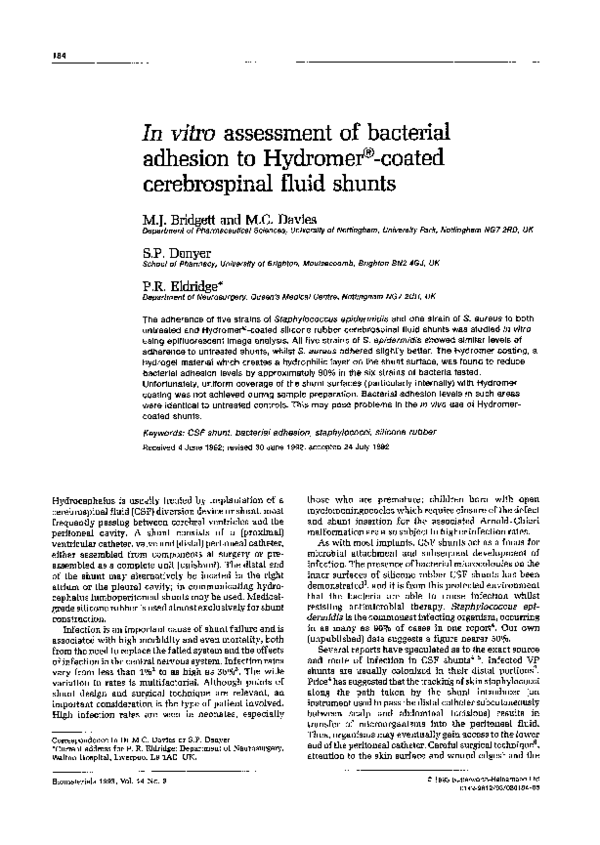 (PDF) In vitro assessment of bacterial adhesion to Hydromer®-coated ...