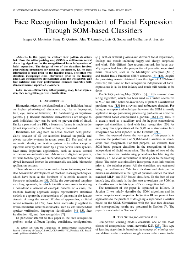 (PDF) Face recognition independent of facial expression through SOM-based classifiers