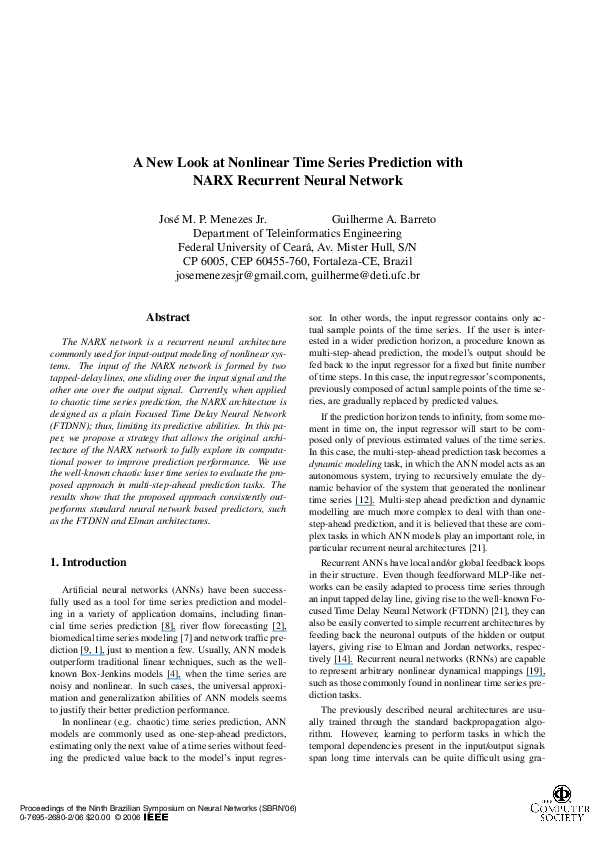 Pdf A New Look At Nonlinear Time Series Prediction With Narx