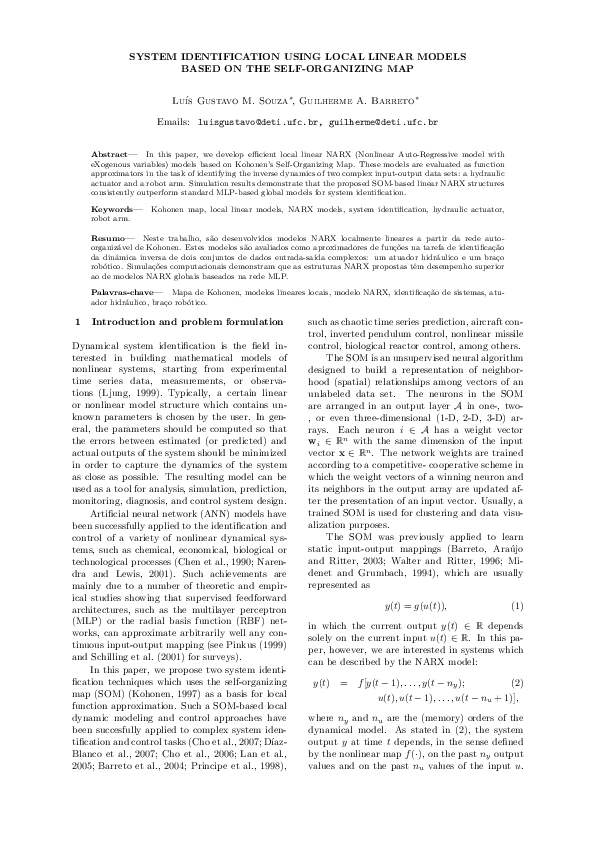 (PDF) System identification using local linear models based on the self-organizing map