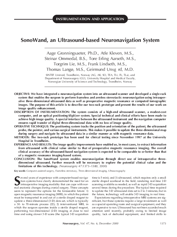(PDF) SonoWand, an Ultrasound-based Neuronavigation System