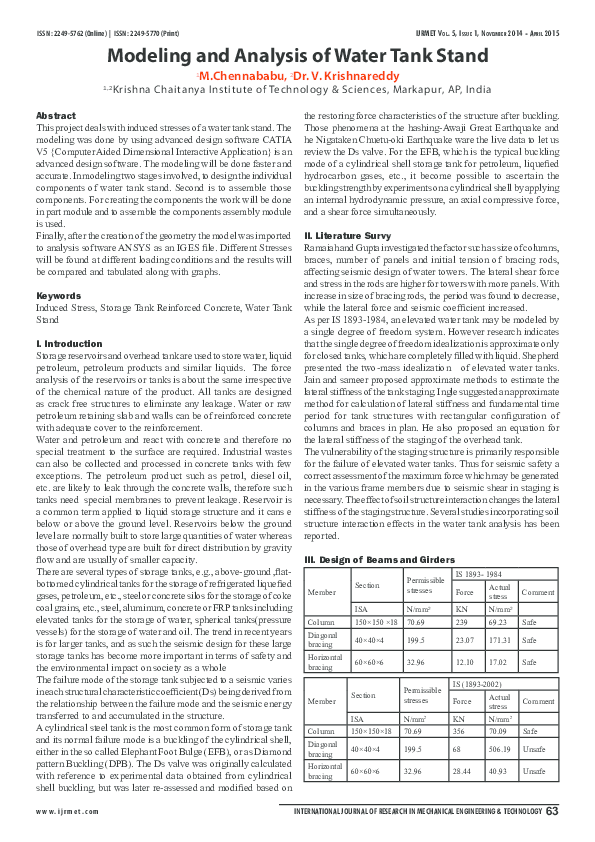 (PDF) Modeling and Analysis of Water Tank Stand