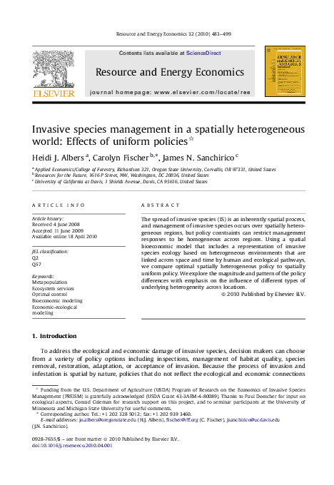 (PDF) Invasive species management in a spatially heterogeneous world ...