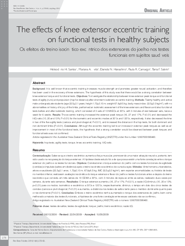 (PDF) The effects of knee extensor eccentric training on functional ...