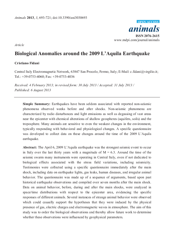 (PDF) Biological Anomalies around the 2009 L’Aquila Earthquake