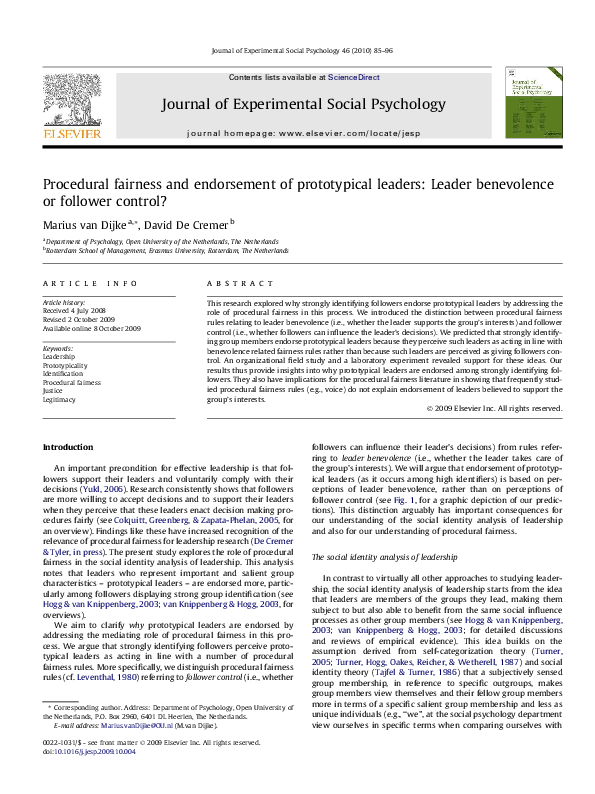 (PDF) Procedural fairness and endorsement of prototypical leaders ...