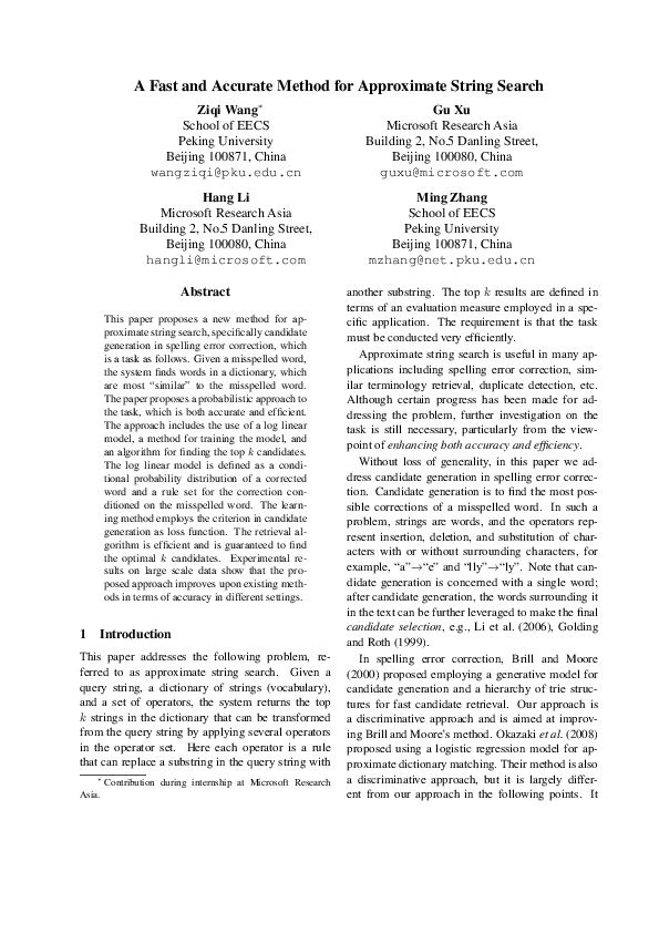 (PDF) A Fast and Accurate Method for Approximate String Search