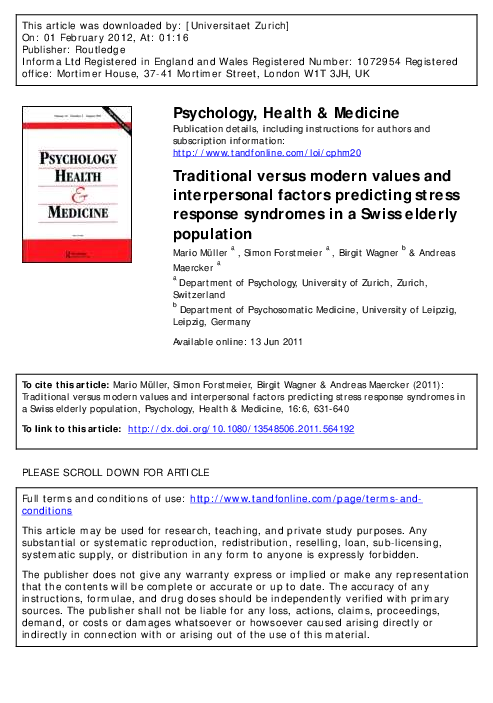 (PDF) Traditional versus modern values and interpersonal factors ...