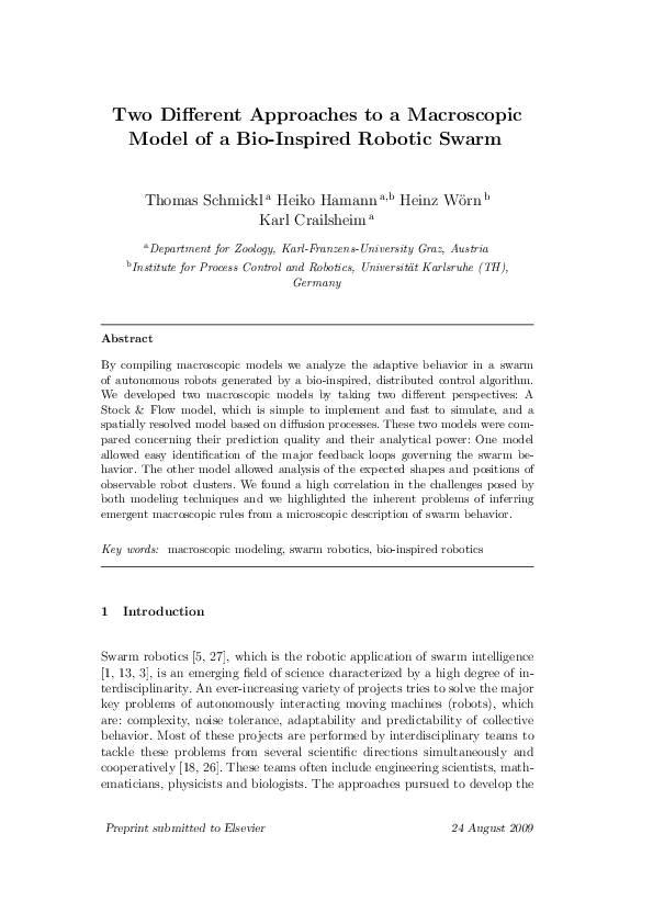 (PDF) Two different approaches to a macroscopic model of a bio-inspired robotic swarm