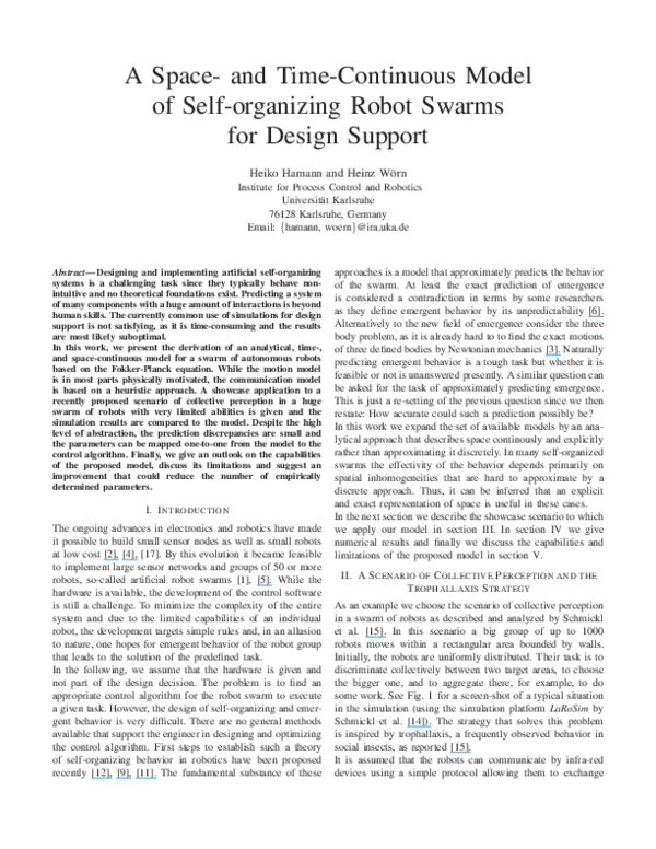 Pdf A Space And Time Continuous Model Of Self Organizing Robot