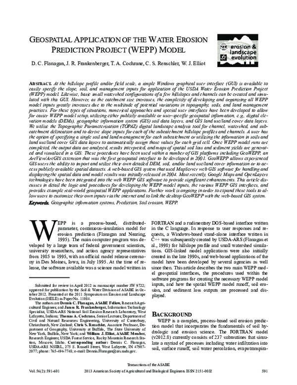 (PDF) Geospatial Application of the Water Erosion Prediction Project (WEPP) Model