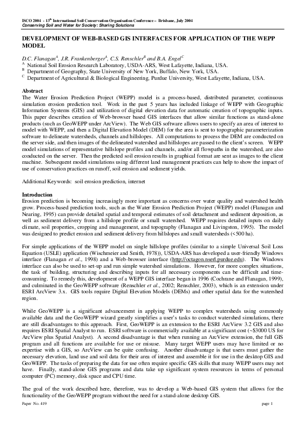 (PDF) Development of web‐based GIS interfaces for application of the WEPP model