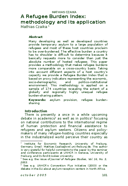 (DOC) A Refugee Burden Index: methodology and its application