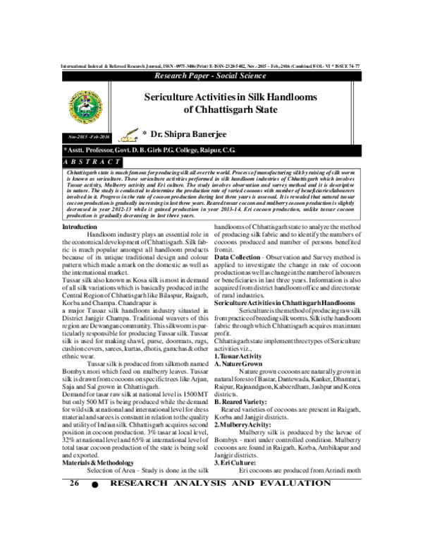 (PDF) SERICULTURE ACTIVITIES IN SILK