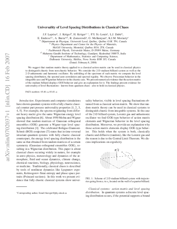 (PDF) Universality of level spacing distributions in classical chaos