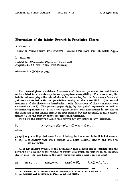 (PDF) Fluctuations of the infinite network in percolation theory