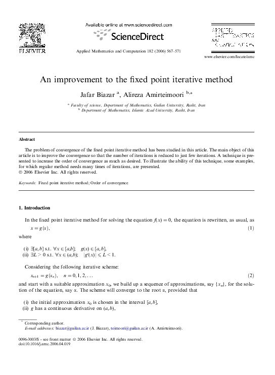 (PDF) An improvement to the fixed point iterative method