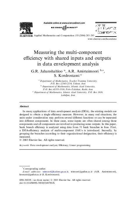 (PDF) Measuring the multi-component efficiency with shared inputs and ...