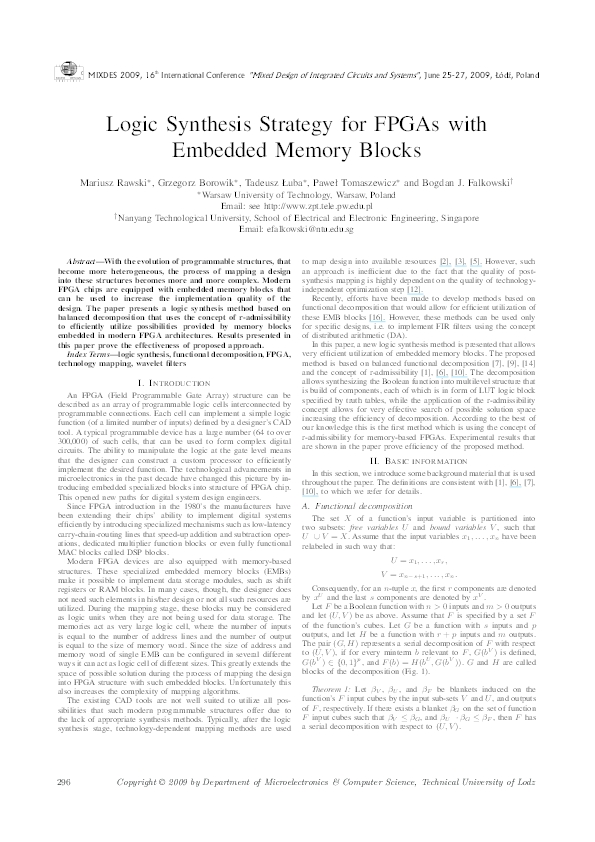 (PDF) Logic synthesis strategy for FPGAs with embedded memory blocks
