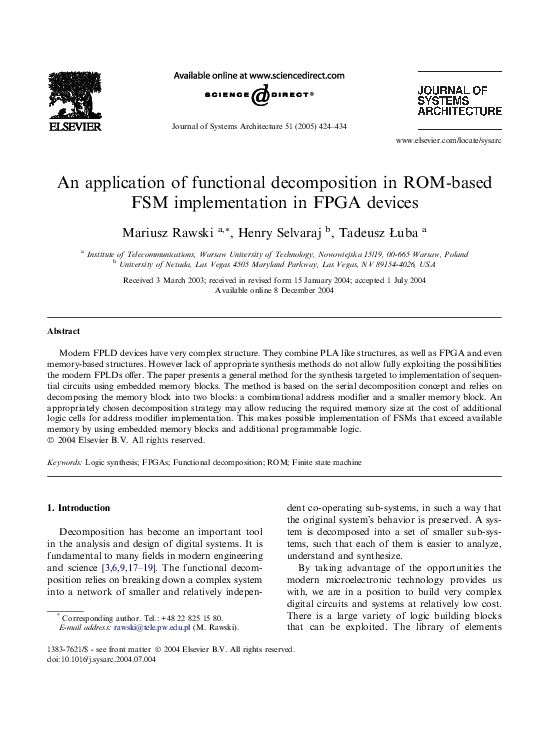 Pdf An Application Of Functional Decomposition In Rom Based Fsm Implementation In Fpga Devices