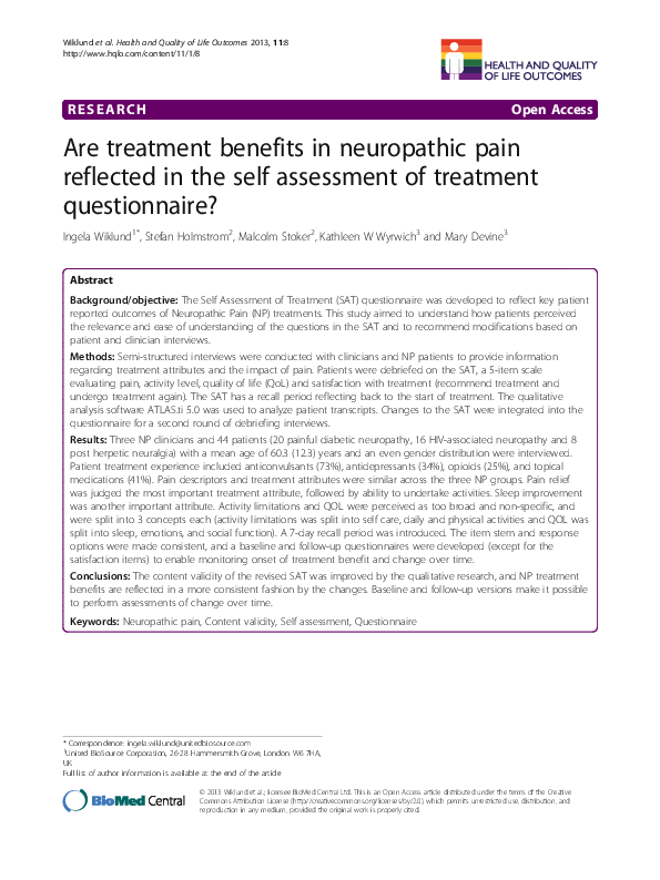 (PDF) Patient Insights on Neuropathic Pain SAT Tool