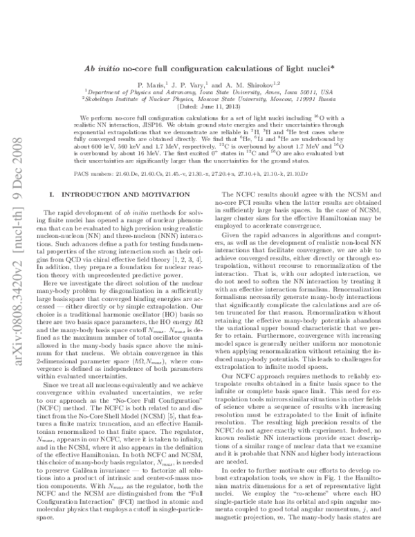 Pdf Ab Initio No Core Full Configuration Calculations Of Light Nuclei